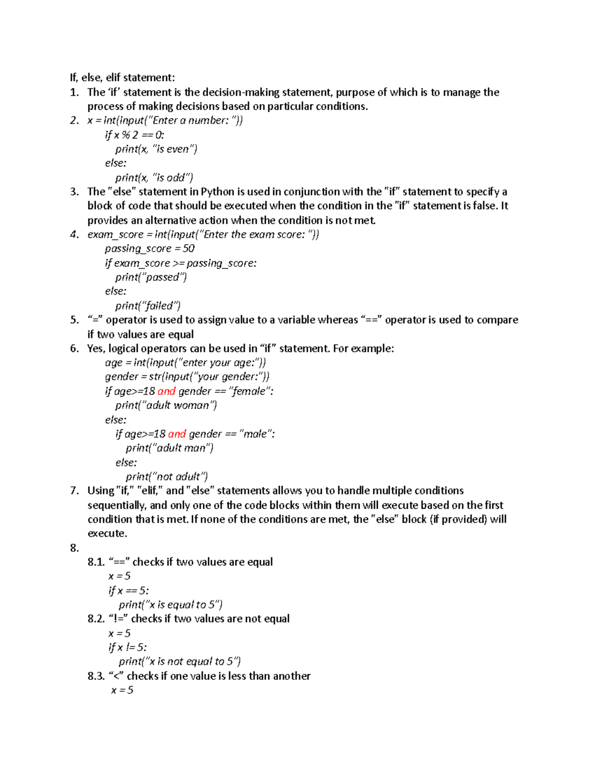 Assignment 3 eng101 - If, else, elif statement: The ‘if’ statement is ...