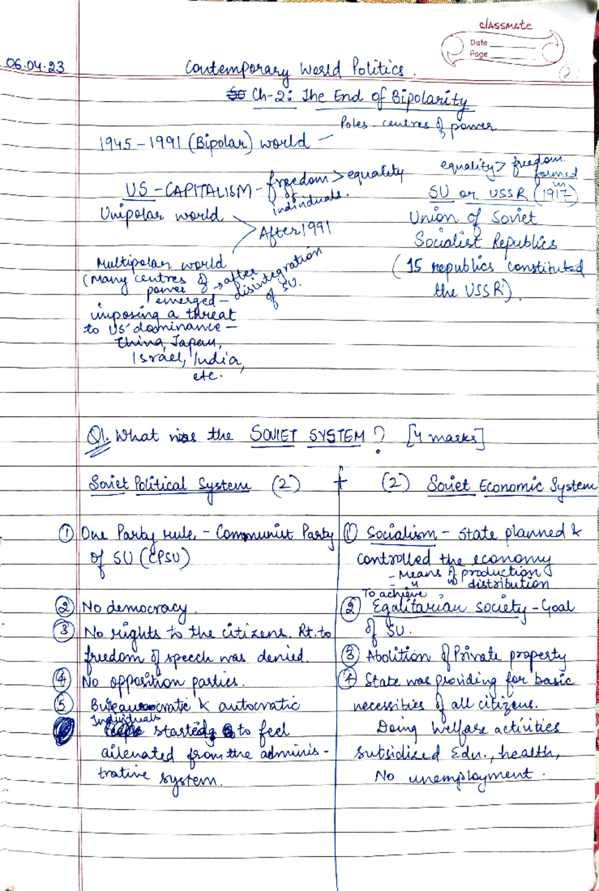 BOOK 1 Class XII Political Science Notes - classmate Date Page 06.04 ...