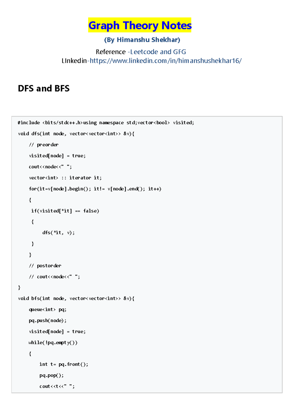 Graphs Notes - Graph Theory Notes (By Himanshu Shekhar) Reference ...