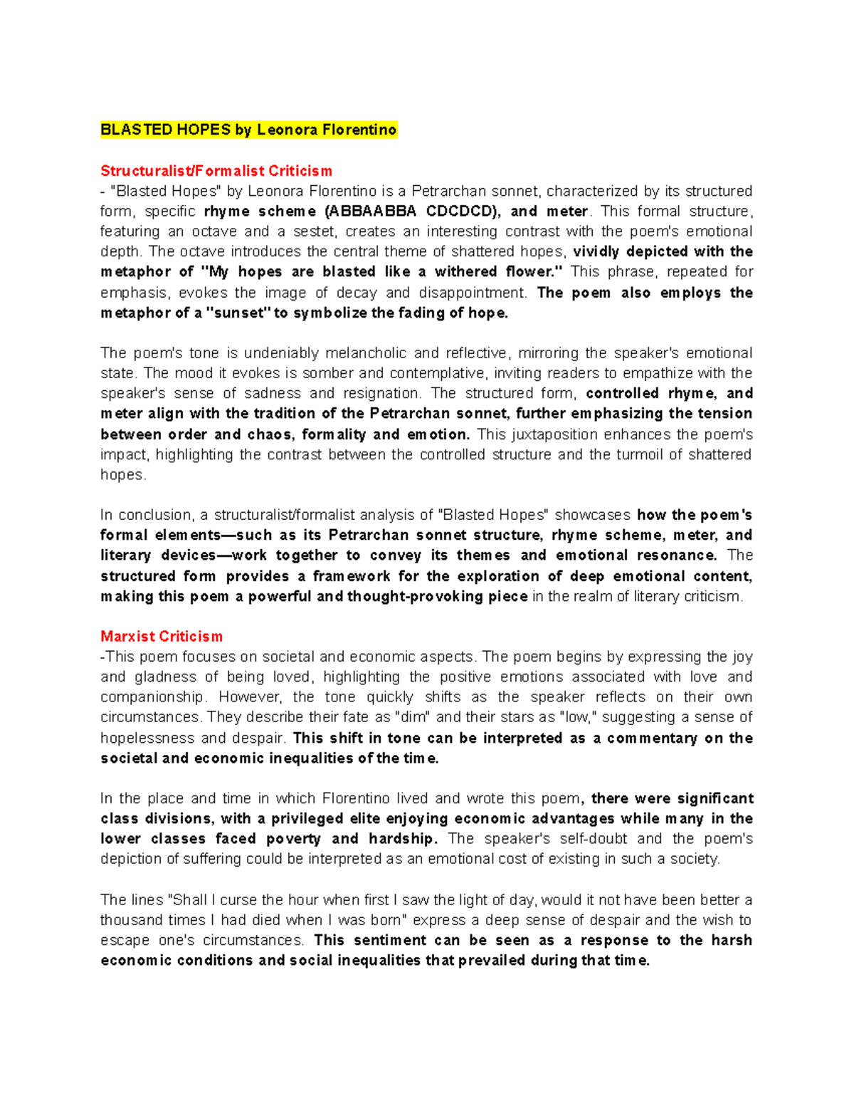 Literary Criticism - n/a - BLASTED HOPES by Leonora Florentino ...