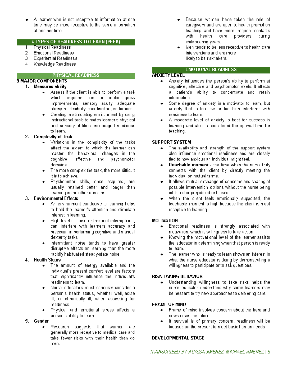 Physical Readiness - A learner who is not receptive to information at ...