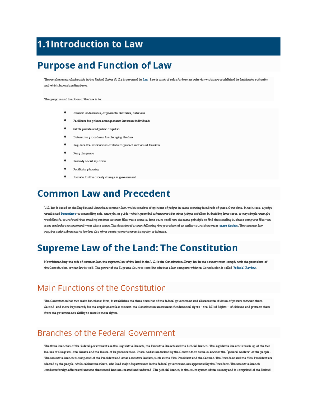 Law - book - 1 to Law Purpose and Function of Law The employment ...