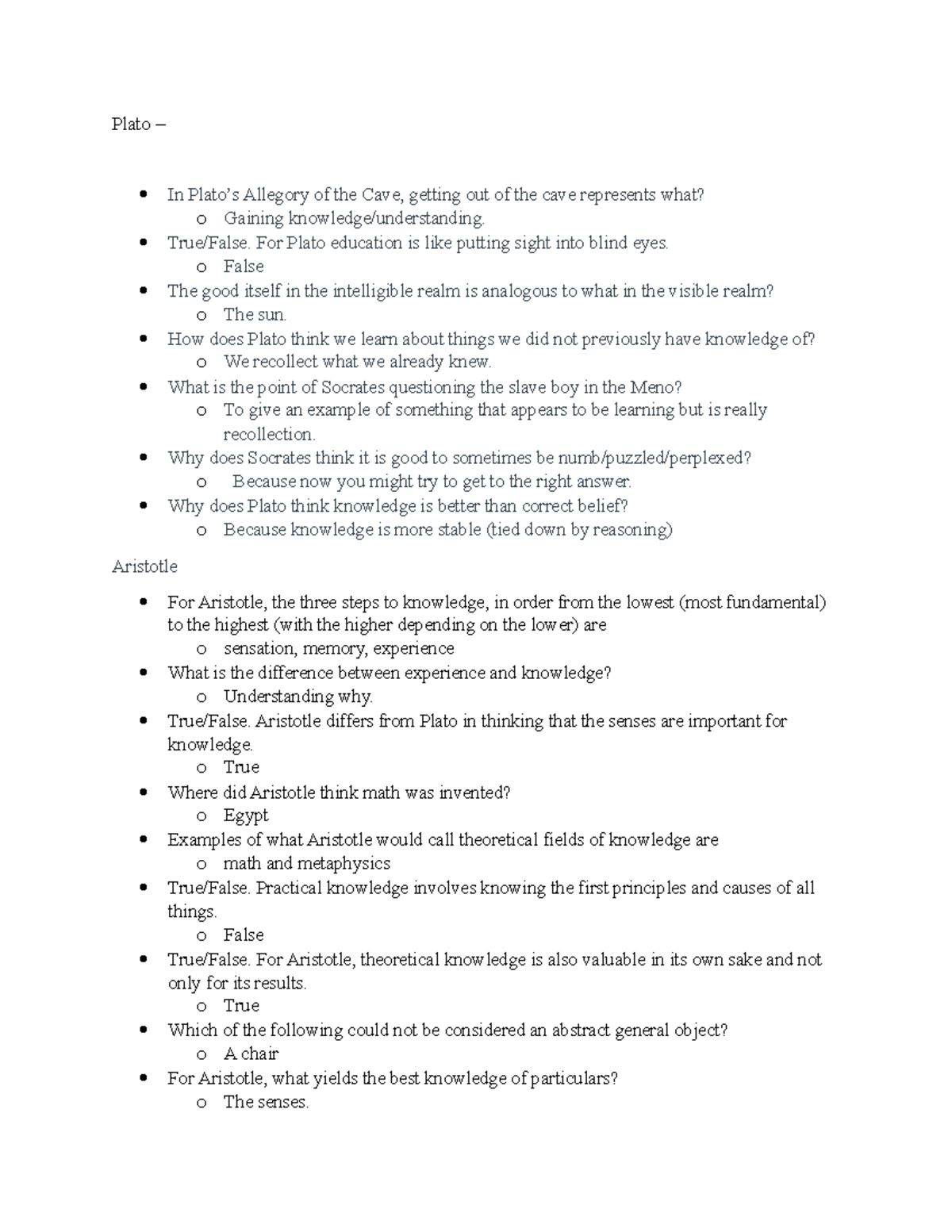 Philosophy Exam Review - Plato – In Plato’s Allegory of the Cave ...