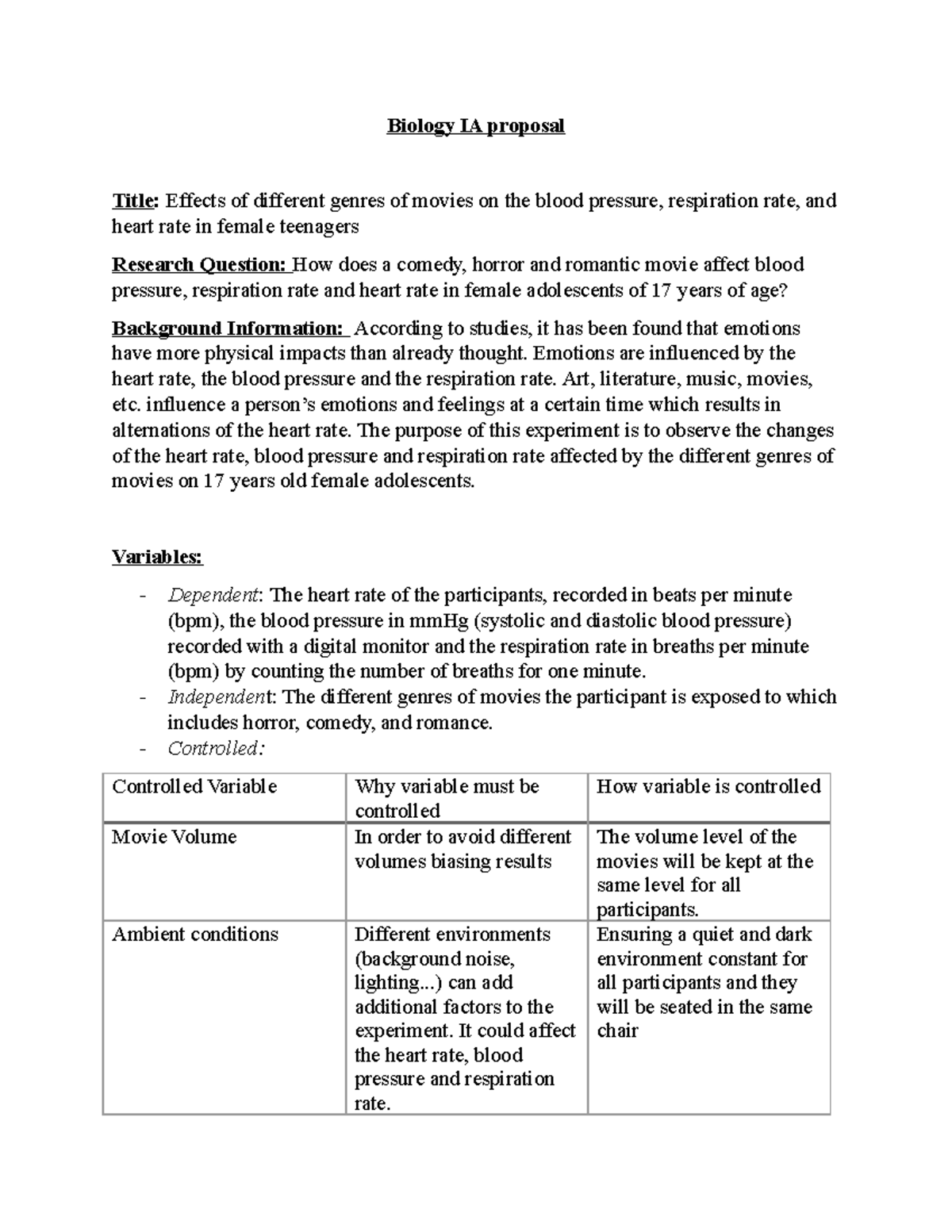 Biology IA Proposal Biology IA Proposal Title Effects Of Different
