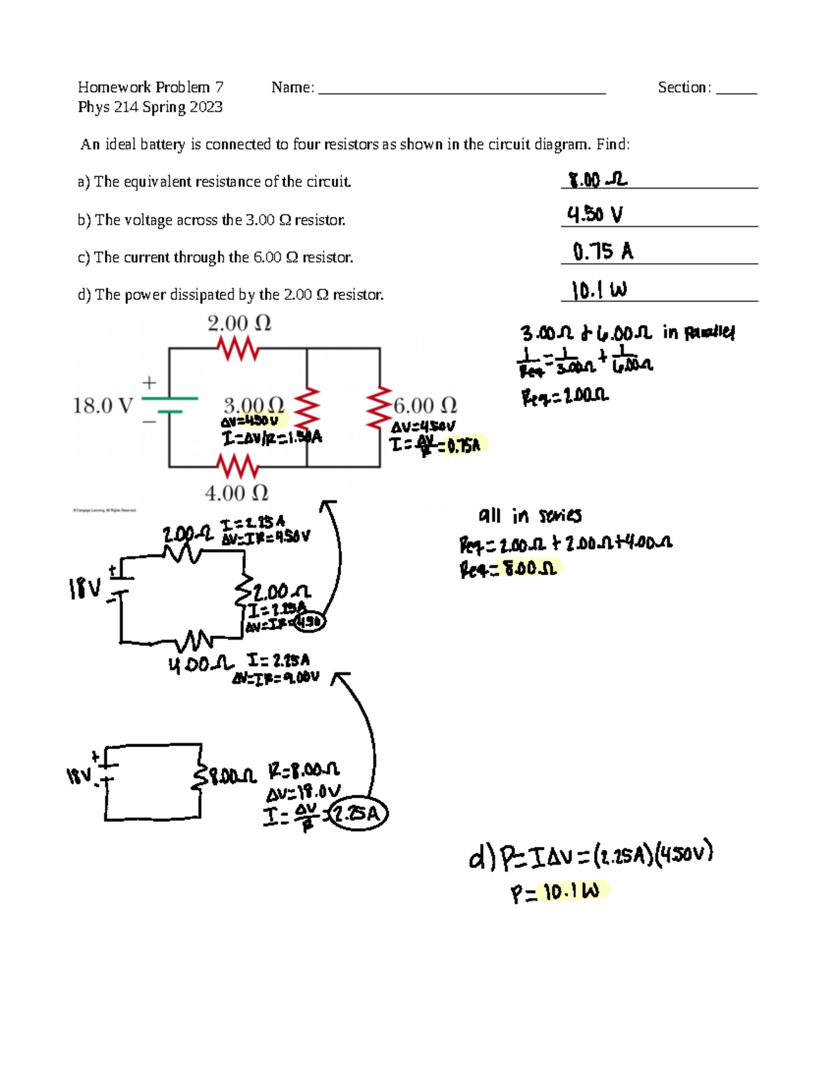 Phys 2 HW 7 - Homework, Teacher: Jennifer Meyer - Homework Problem 7 ...