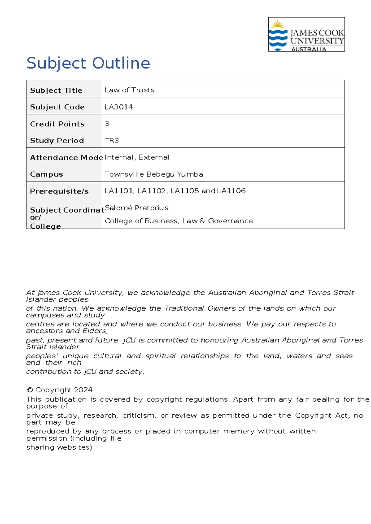 Subject Outline 2024 LA3014 CNS TSV TR3 EXT INT - Subject Outline ...