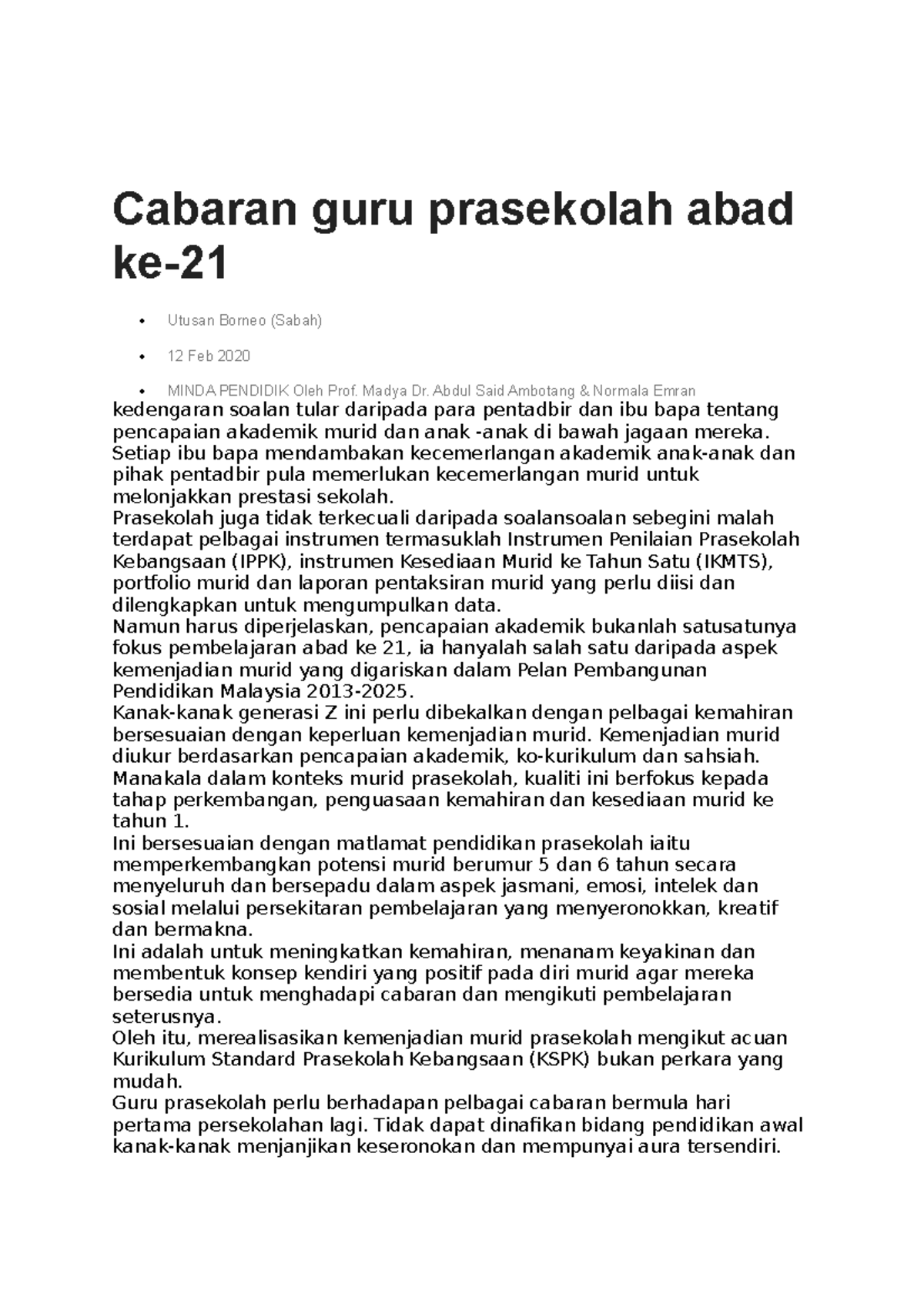 Pendidikan awal - MATERIAL COURSEWORK - Cabaran guru prasekolah abad ke ...