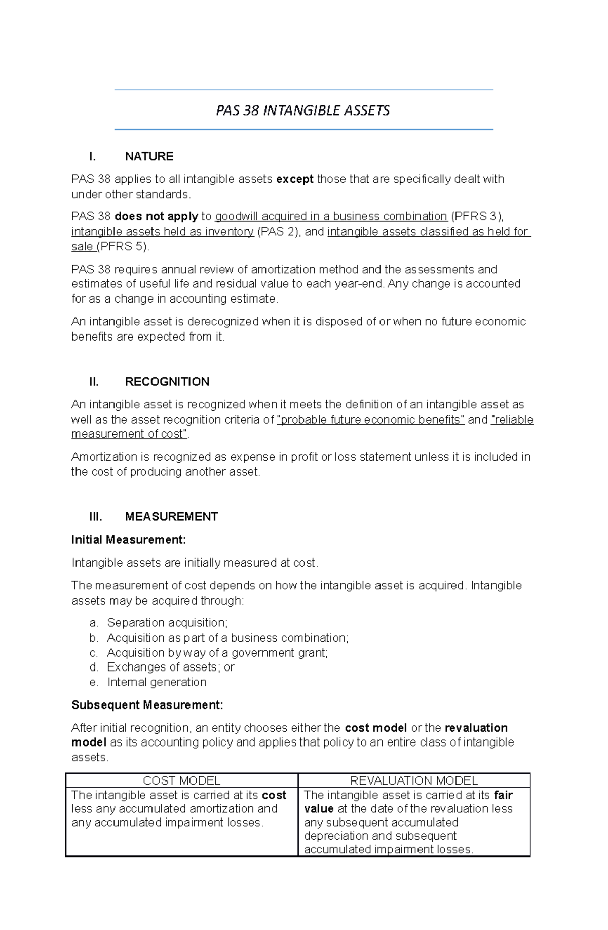 PAS 38 Intangible Assets - PAS 38 INTANGIBLE ASSETS I. NATURE PAS 38 ...