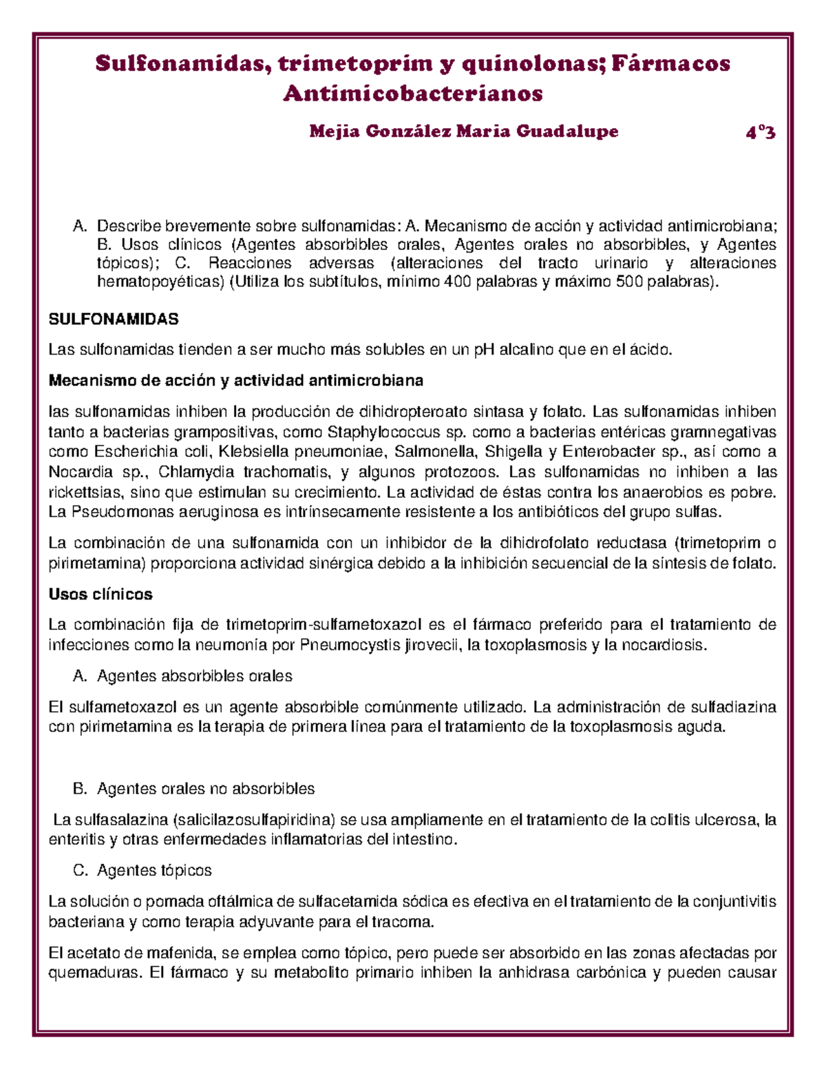 Sulfonamidas, trimetoprim y quinolonas; Fármacos Antimicobacterianos ...