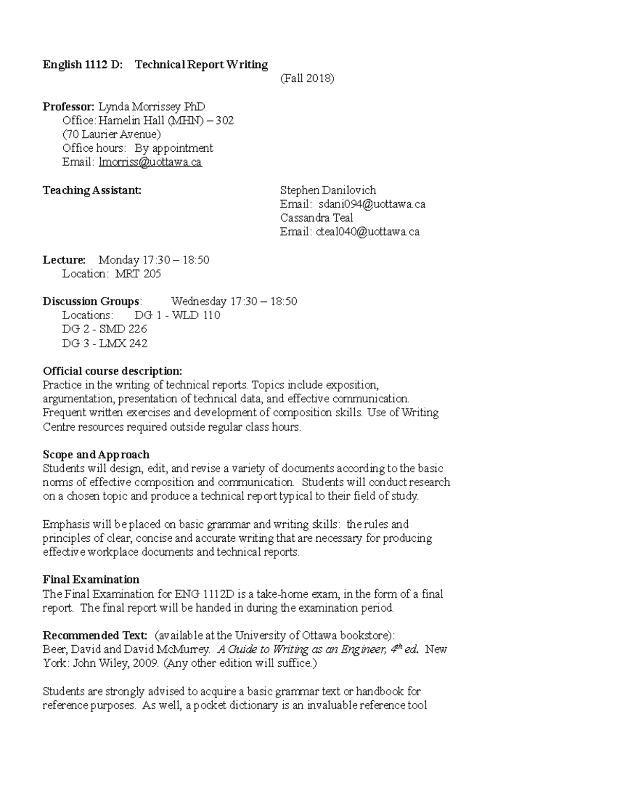 Syllabus ENG 1112D - Fall 2018 - with schedule - English 1112 D ...