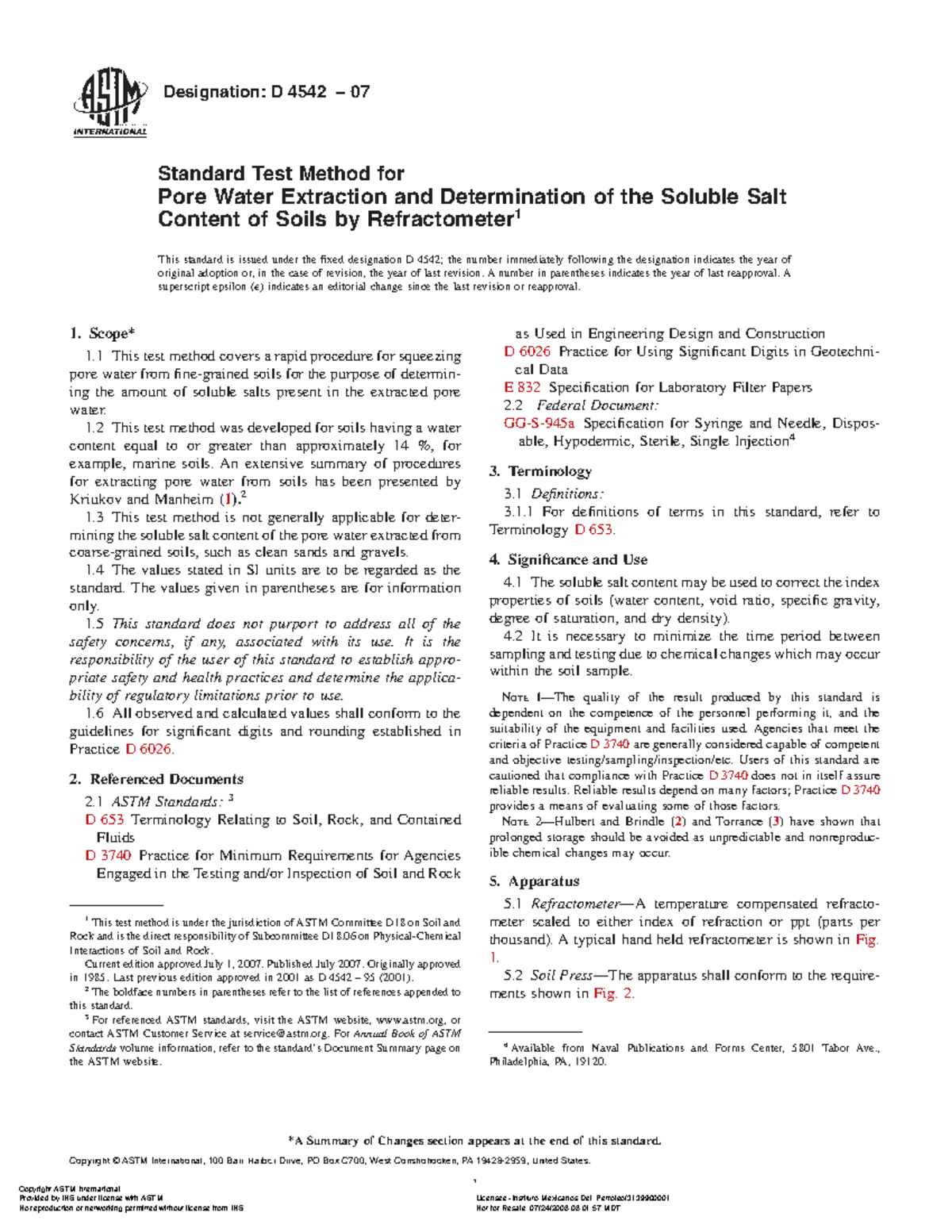 ASTM D4542-07 - norma - Designation: D 4542 – 07 Standard Test Method ...