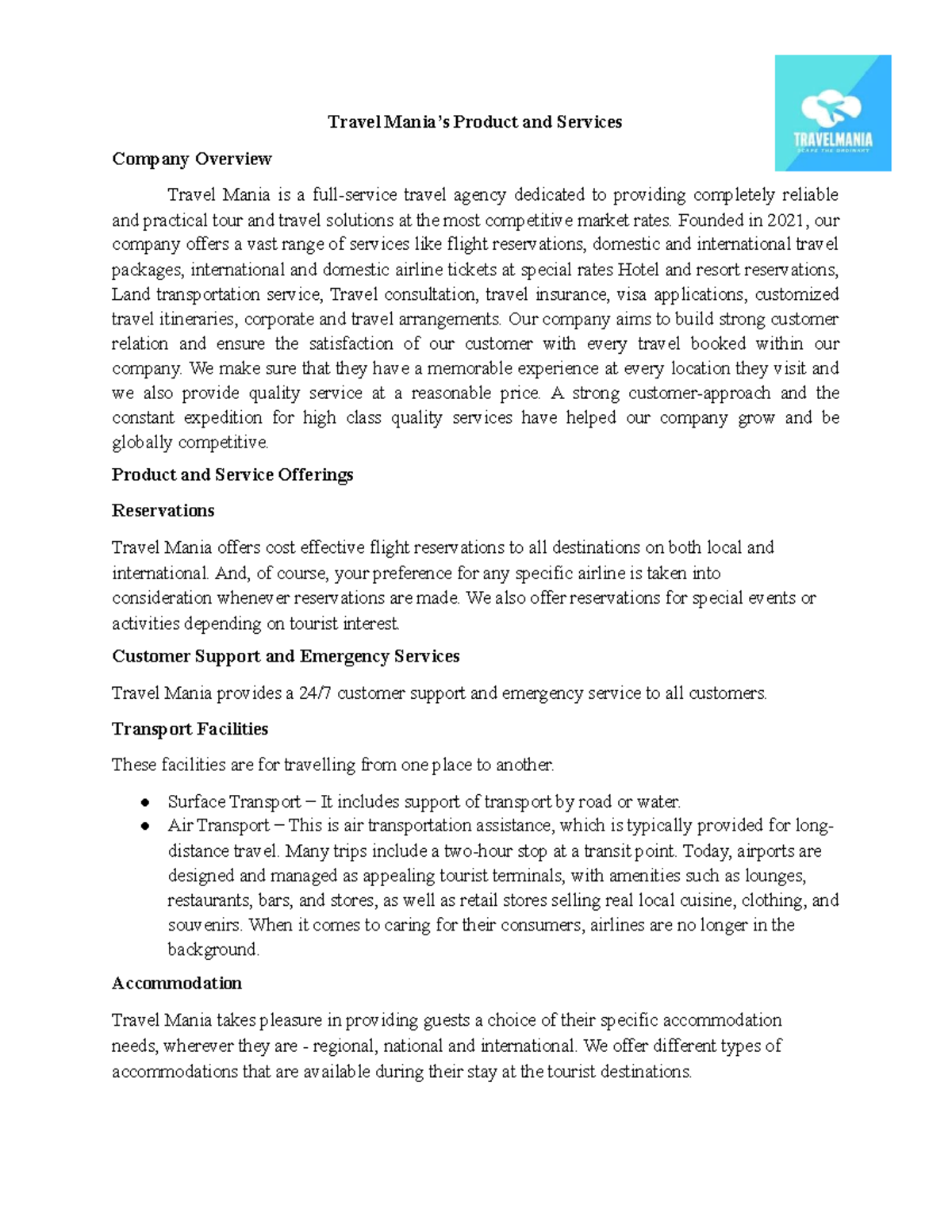 TOUR 27 Travel Agency Sample Creation - Travel Mania’s Product and ...