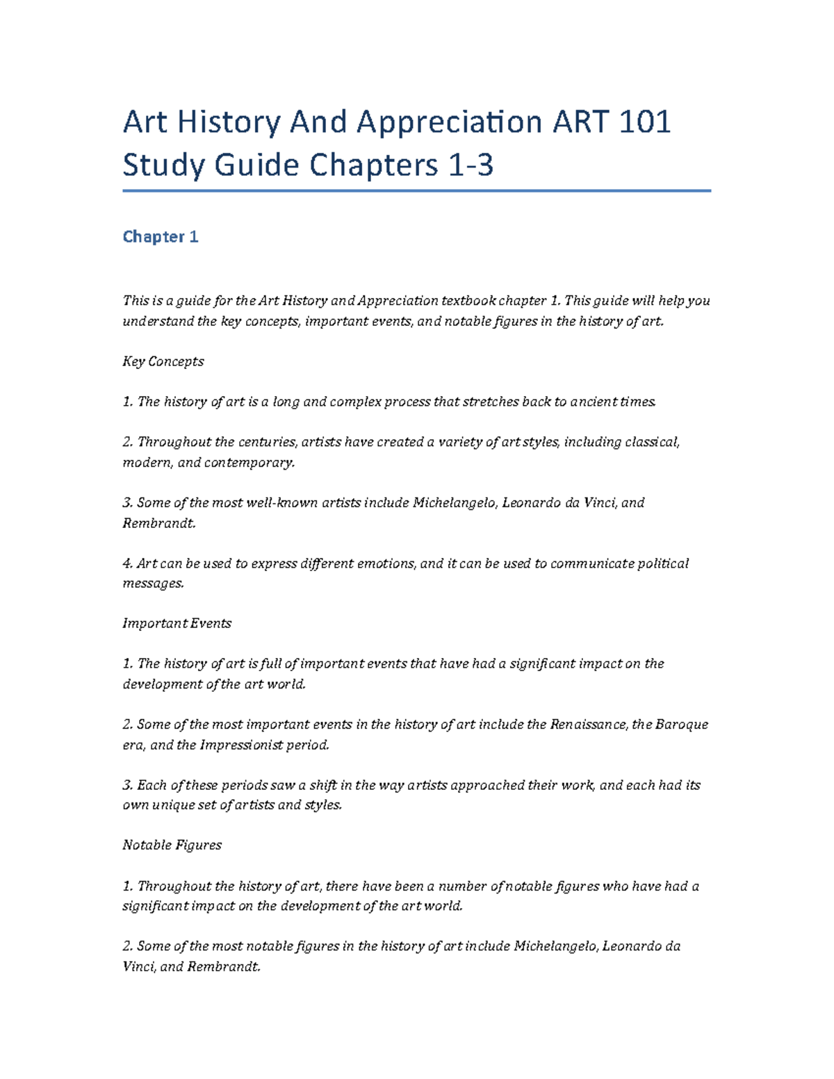 Art History And Appreciation ART 101 Study Guide Chapters 1-3 - This ...
