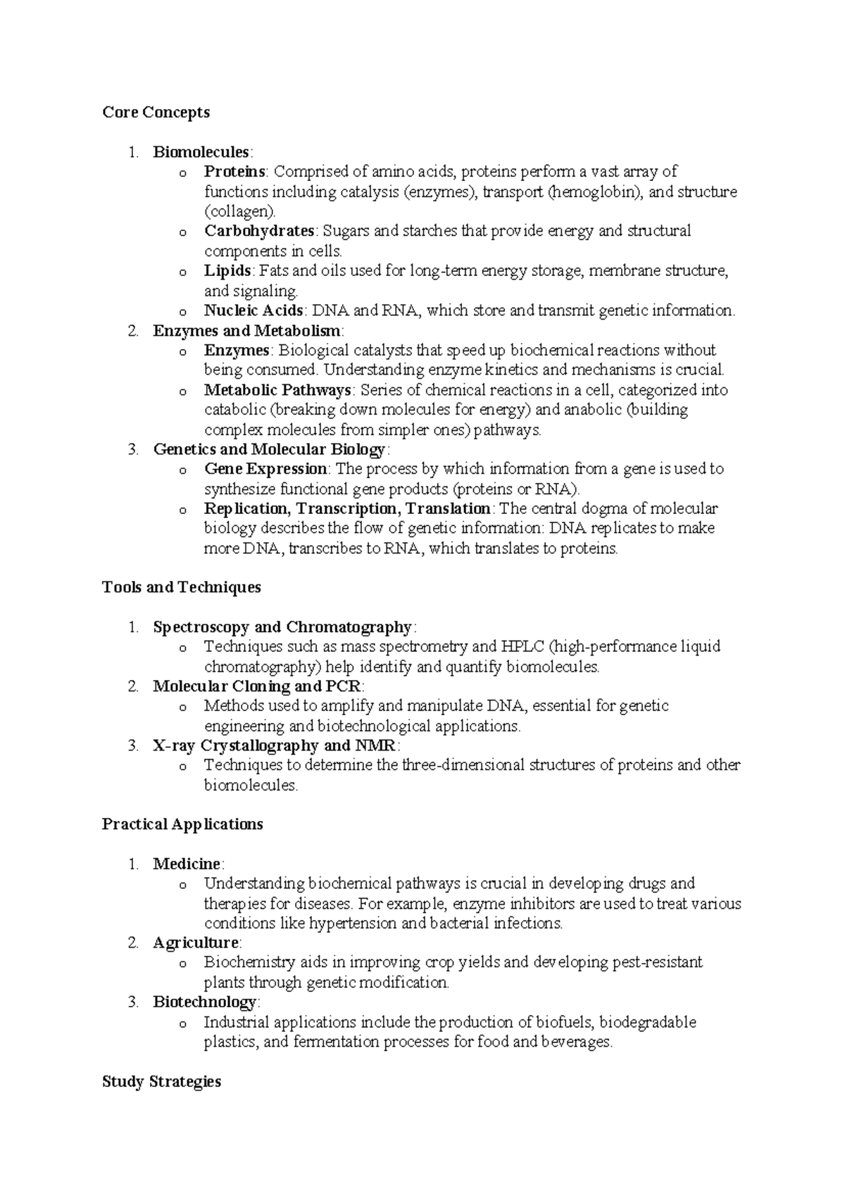 Biochem tips - Summary Introduction to Biomolecules - Core Concepts 1 ...