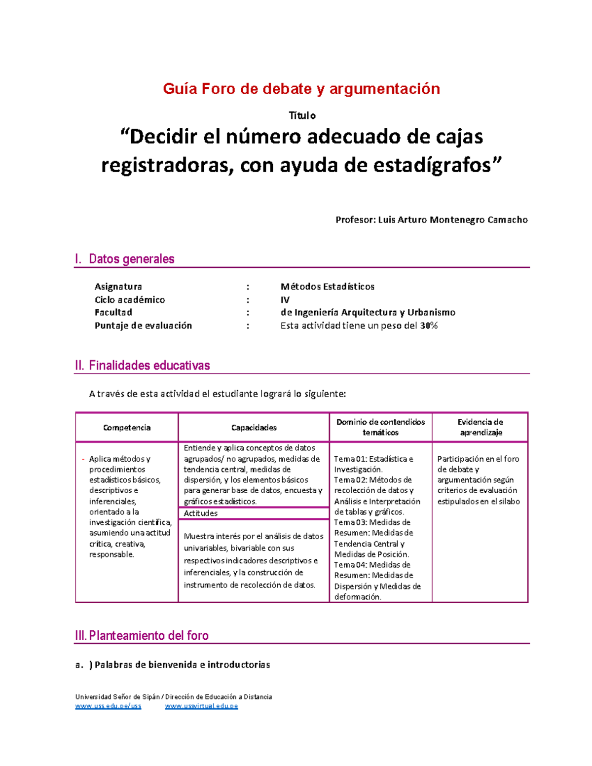 Guia de Foro de Debate y Argumentación - Universidad Señor de Sipán ...