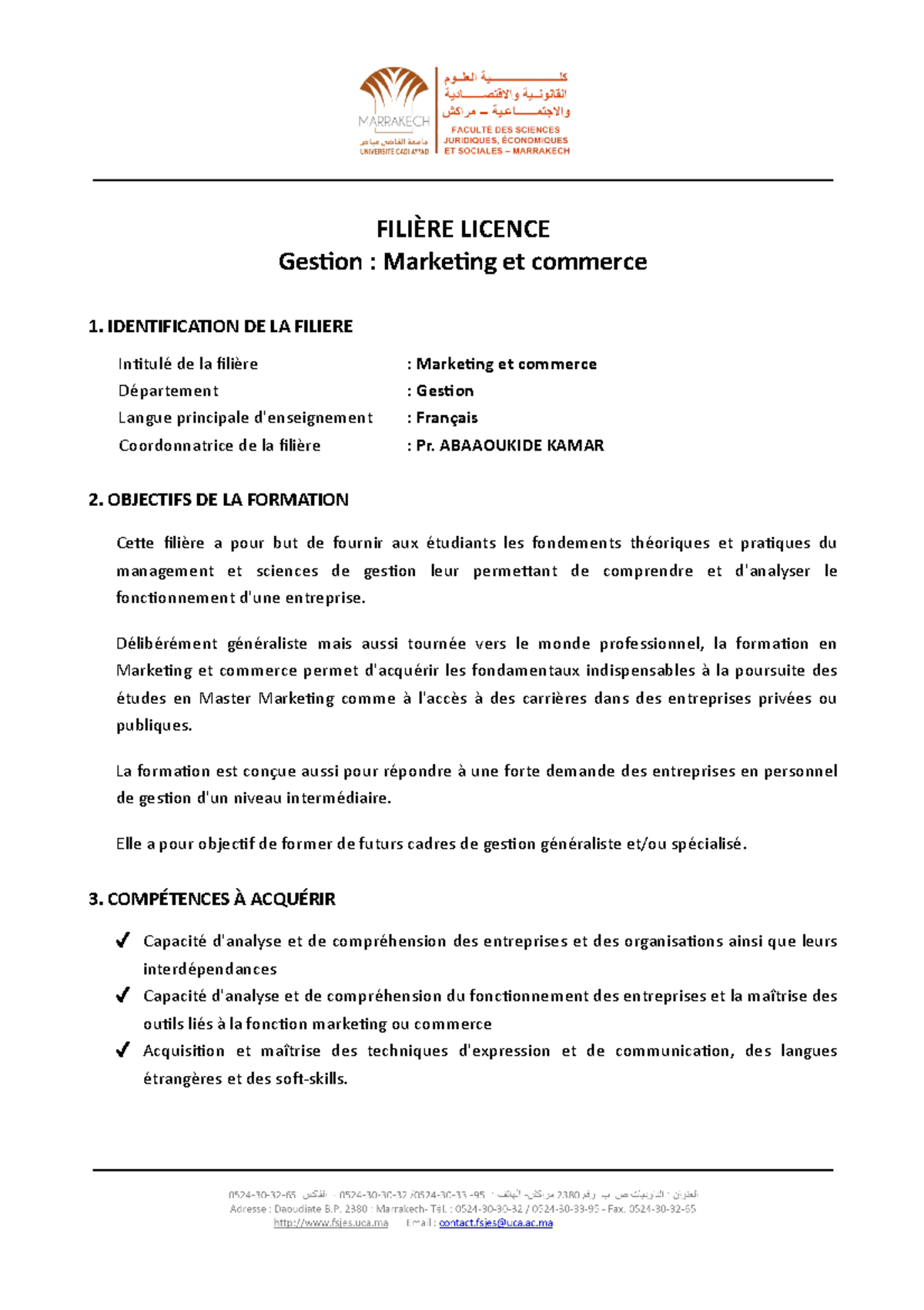 Pr. Abaaoukide Kamar - Gestion Marketing et commerce - FILIÈRE LICENCE ...
