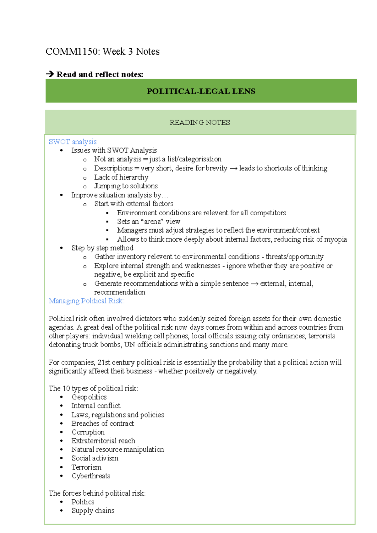 Week 3 notes - COMM1150: Week 3 Notes Read and reflect notes: READING ...
