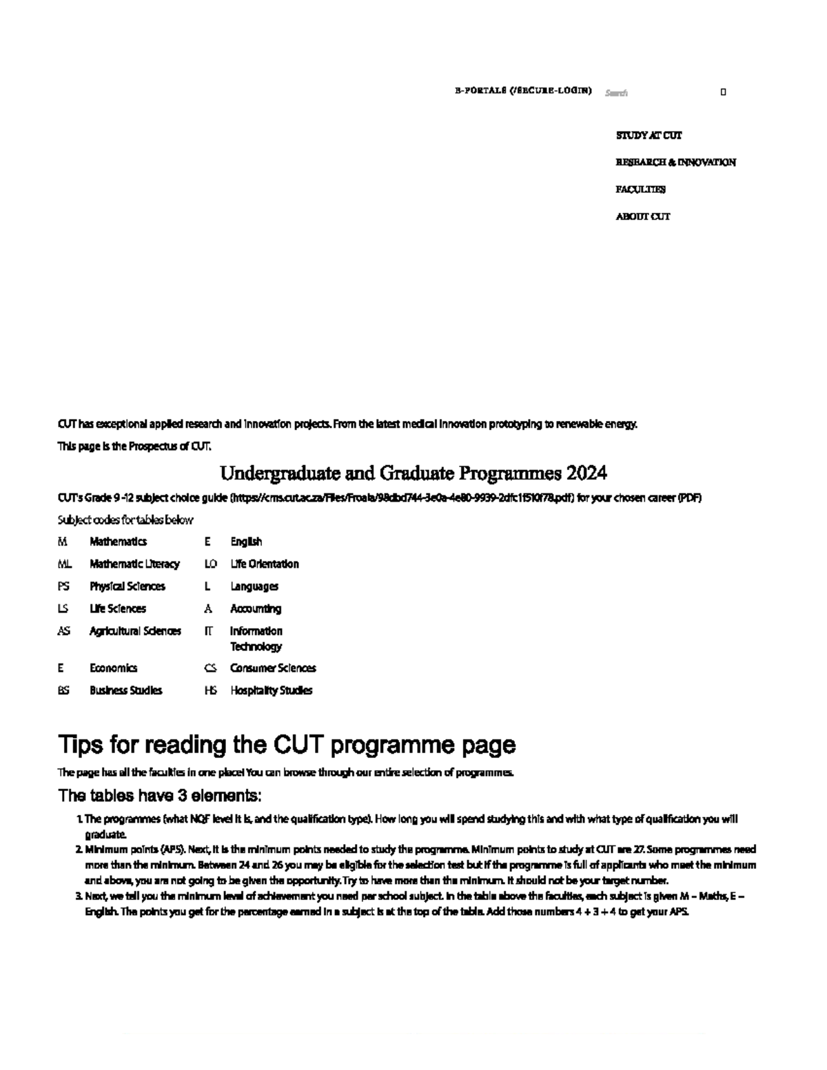 CUT 2024 Prospectus - Free books to read for free - Englisch - Studocu