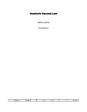 PHY 150 Project 2 - Jeffrey Sparks - PHY 150: Newton’s Laws of Motion Project 2 June 10, 2023 ...
