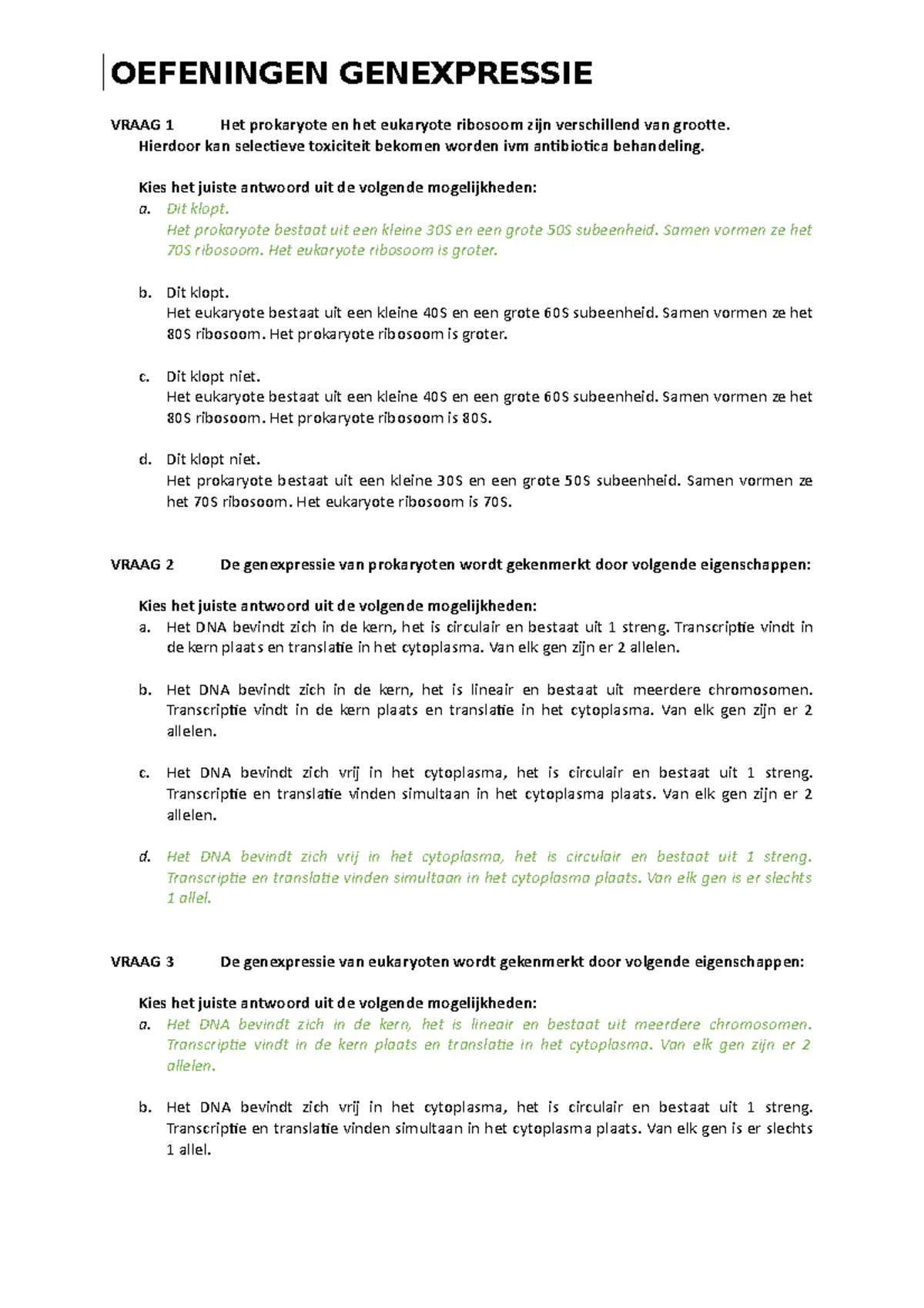 Oefeningen genexpressie - OEFENINGEN GENEXPRESSIE VRAAG 1 Het ...