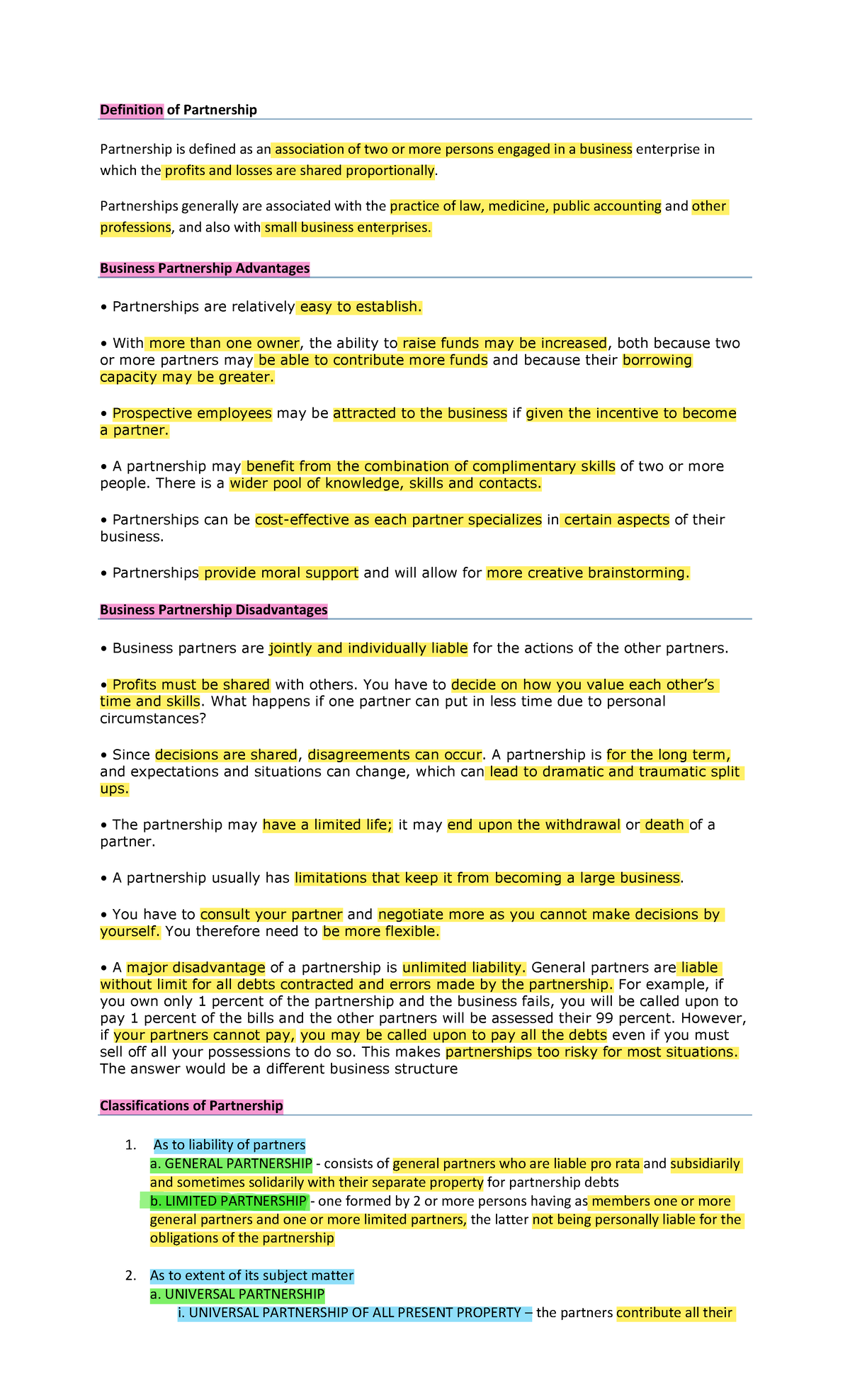 Annotated - Partnership Formation - Definition of Partnership ...
