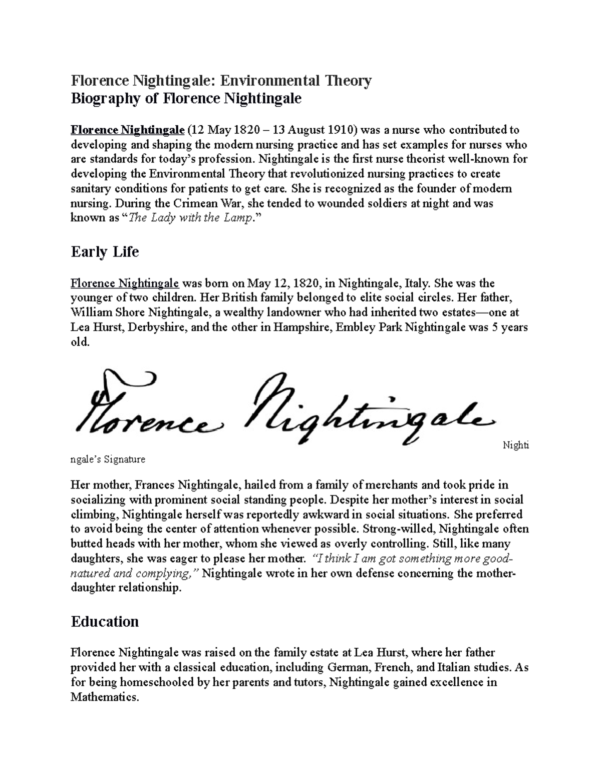 Florence Nightingale - Nightingale is the first nurse theorist well ...