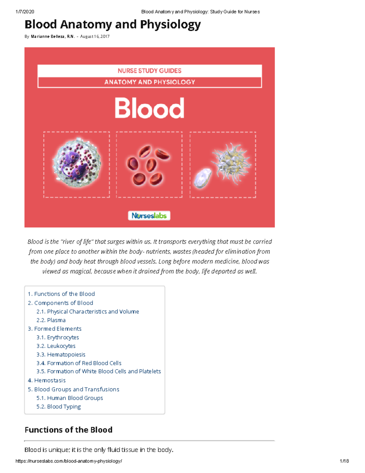 Blood Anatomy and Physiology Study Guide for Nurses - Blood Anatomy and ...