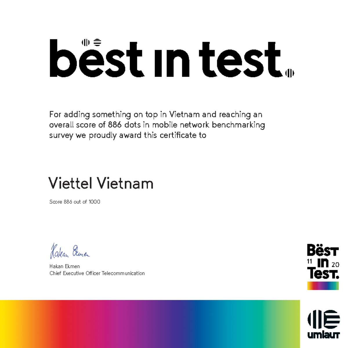 202012 Vietnam Mobile Benchmark Certificate umlaut - For adding ...