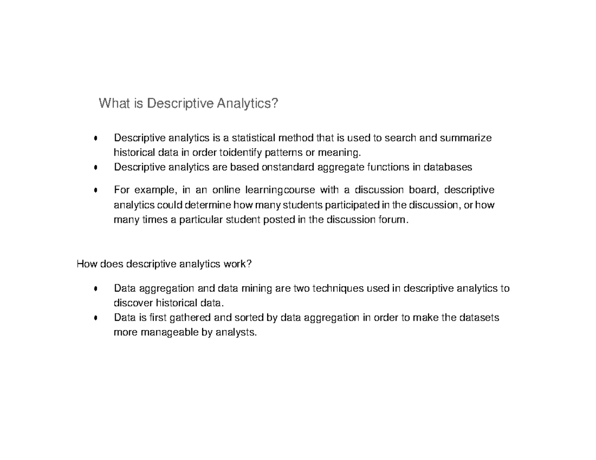 Assignment for What is Descriptive Analytics - What is Descriptive ...