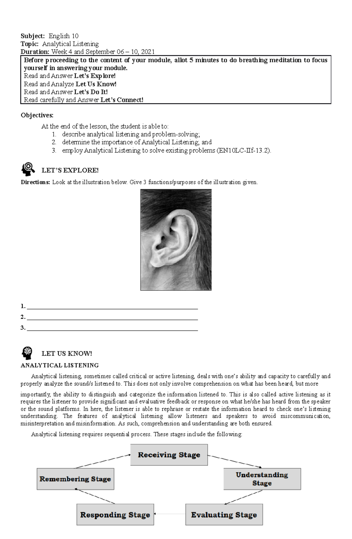English 10 Week 4 - Subject: English 10 Topic: Analytical Listening ...