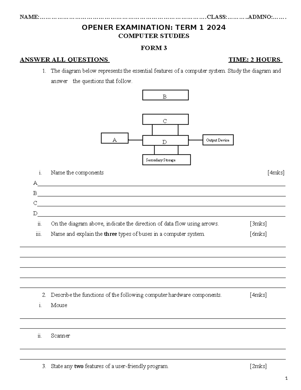 Computer-Studies-F3-Exam-Term-1-Qs Teacher - - Studocu