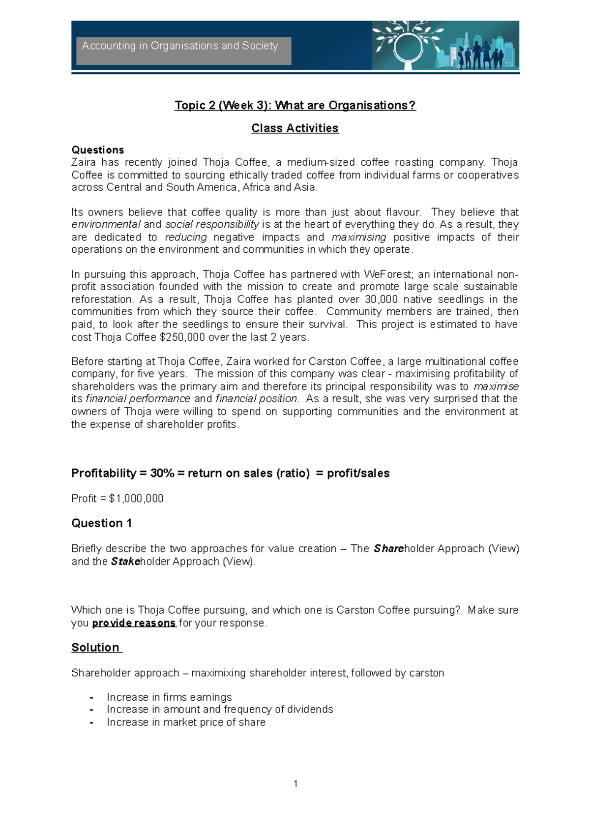 Day 2 Tutorial activities-1 - Topic 2 (Week 3): What are Organisations ...