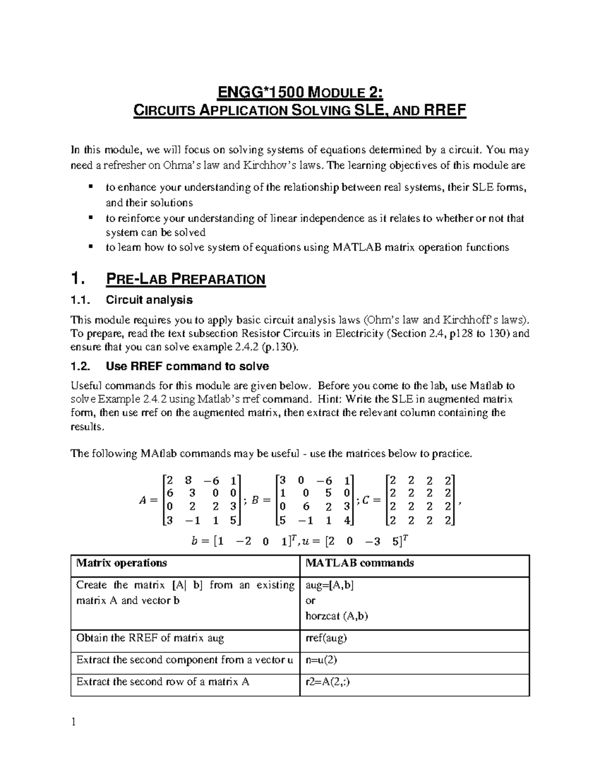 math223_notessss - 1 ENGG*1500 MODULE 2 : CIRCUITS APPLICATION SOLVING ...