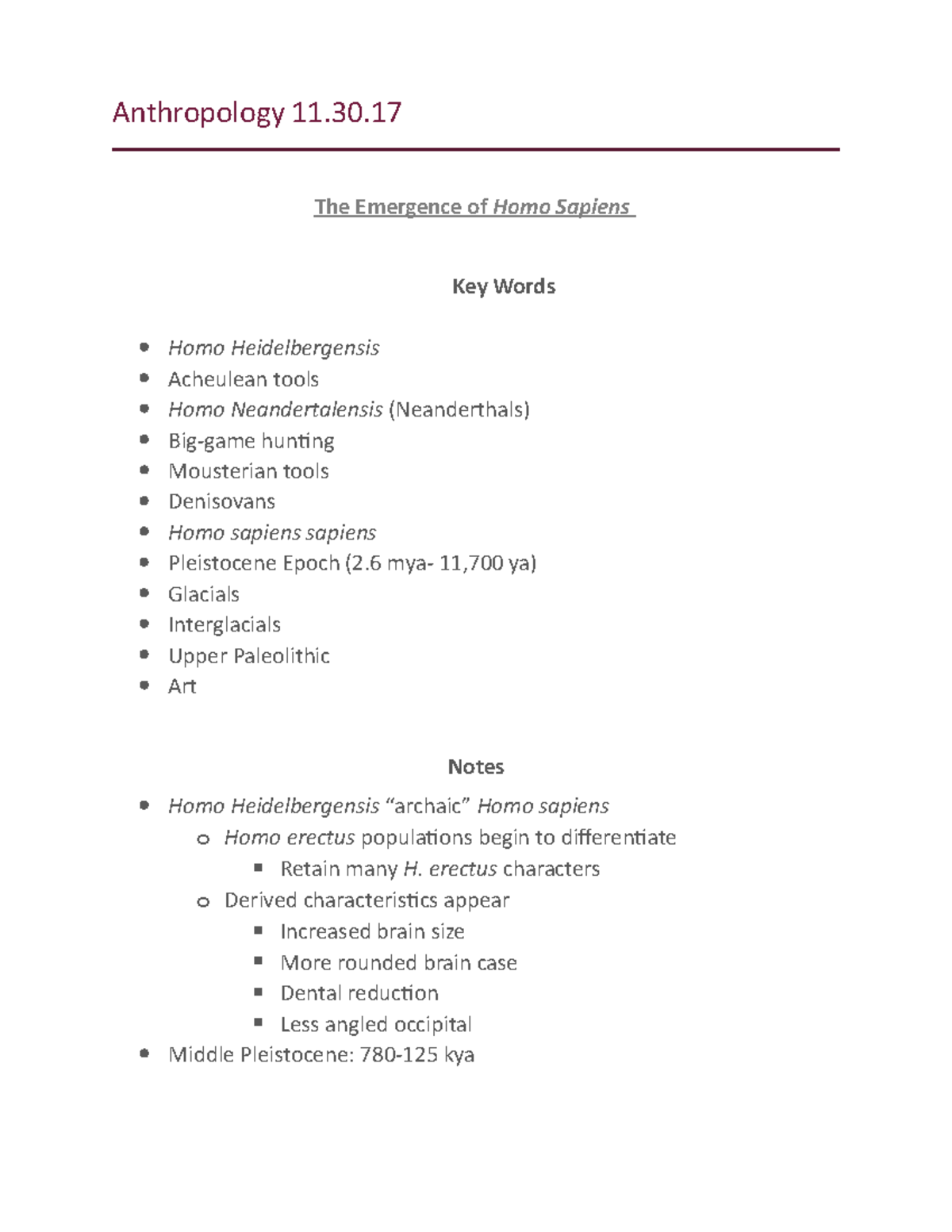AN 11 - Lecture notes 1 - Anthropology 11. The Emergence of Homo ...