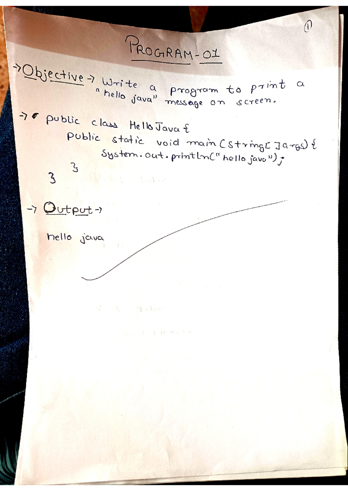 Vineet.java programming - 1 PROGRAM O1 Objective Write a program to print a hello message on ...