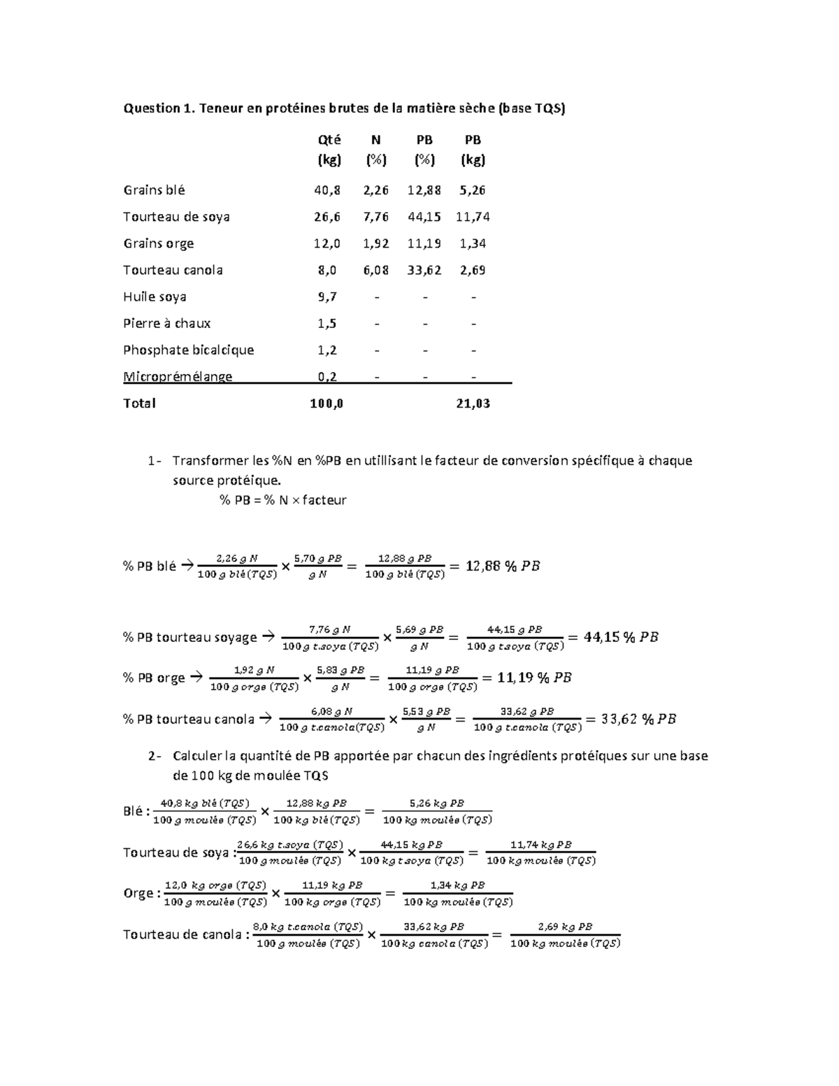 Exercice 2 (corrigé) - Warning: TT: undefined function: 32 Question 1. Teneur en protéines ...