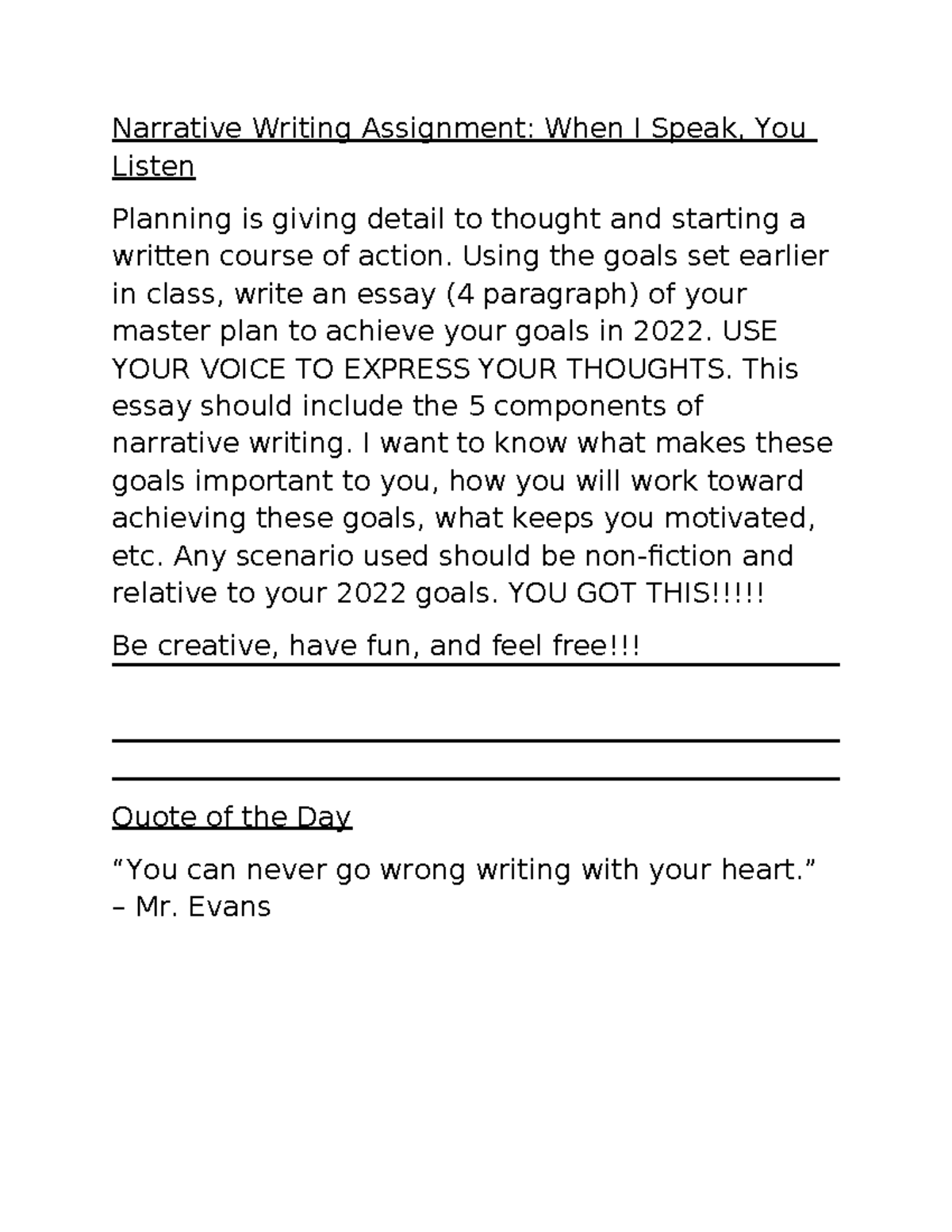 Narrative Writing Assignment Summer 2022 - Narrative Writing Assignment ...