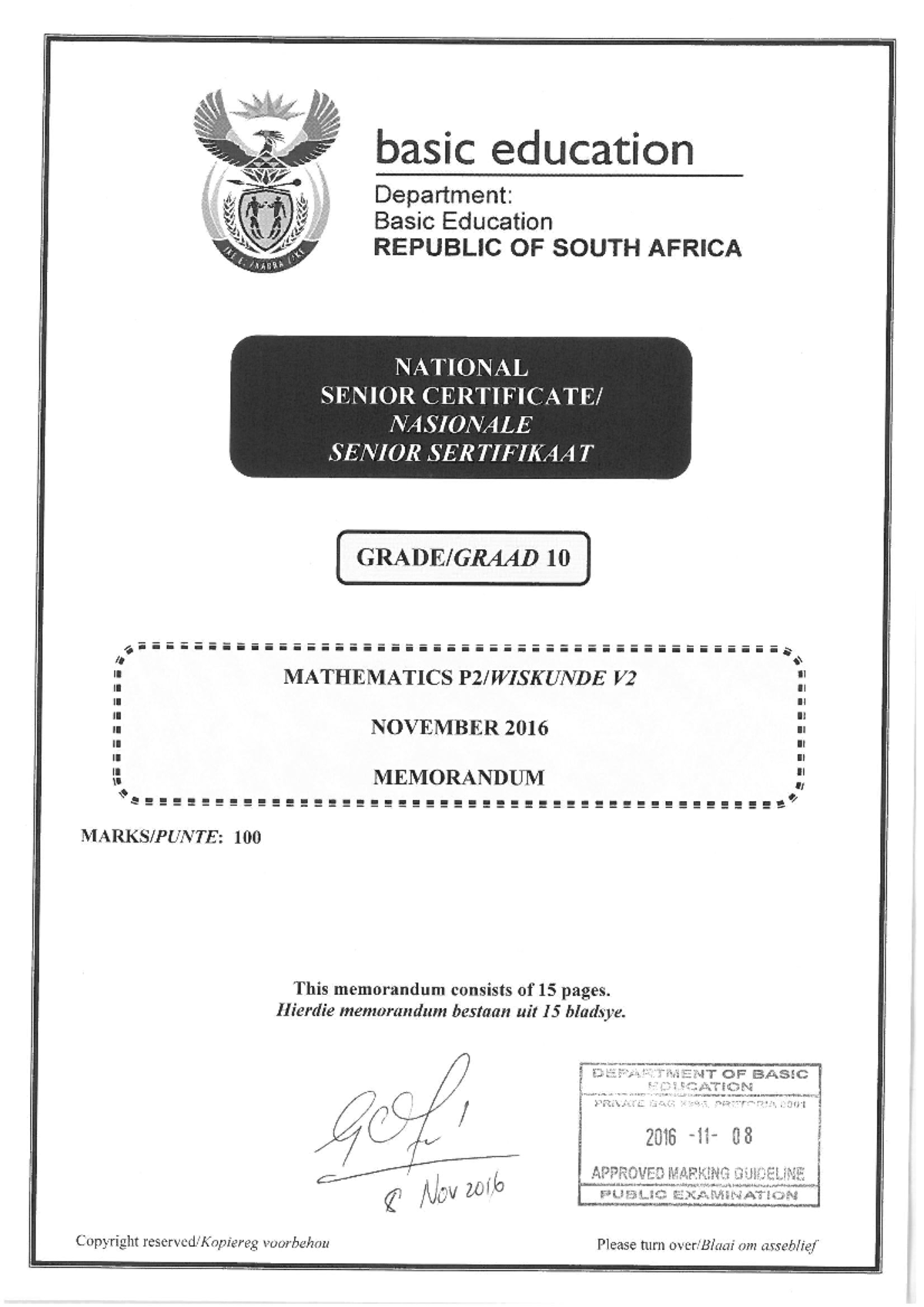 Grade 10 mathematics p2 nov 2016 memo - basic education Department ...