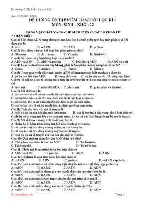 ĐÁP ÁN ĐỀ CƯƠNG CHỦ ĐỀ 1 - sjsje - CHỦ ĐỀ 1: CƠ SỞ VẬT CHẤT VÀ CƠ CHẾ ...