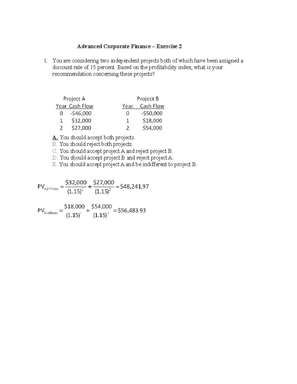 Advanced+Corproate+Finance-+excercise+2 - Advanced Corporate Finance ...