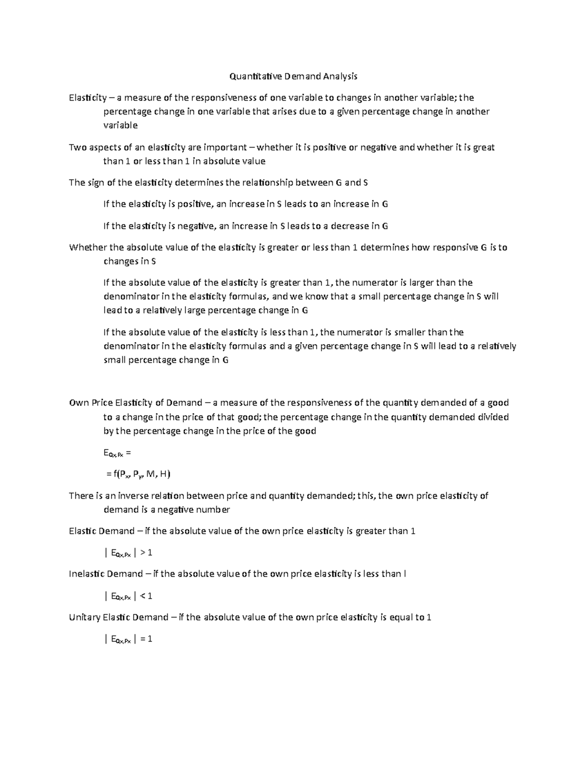 Chapter 3 - Quantitative Demand Analysis Elasticity – a measure of the responsiveness of one ...