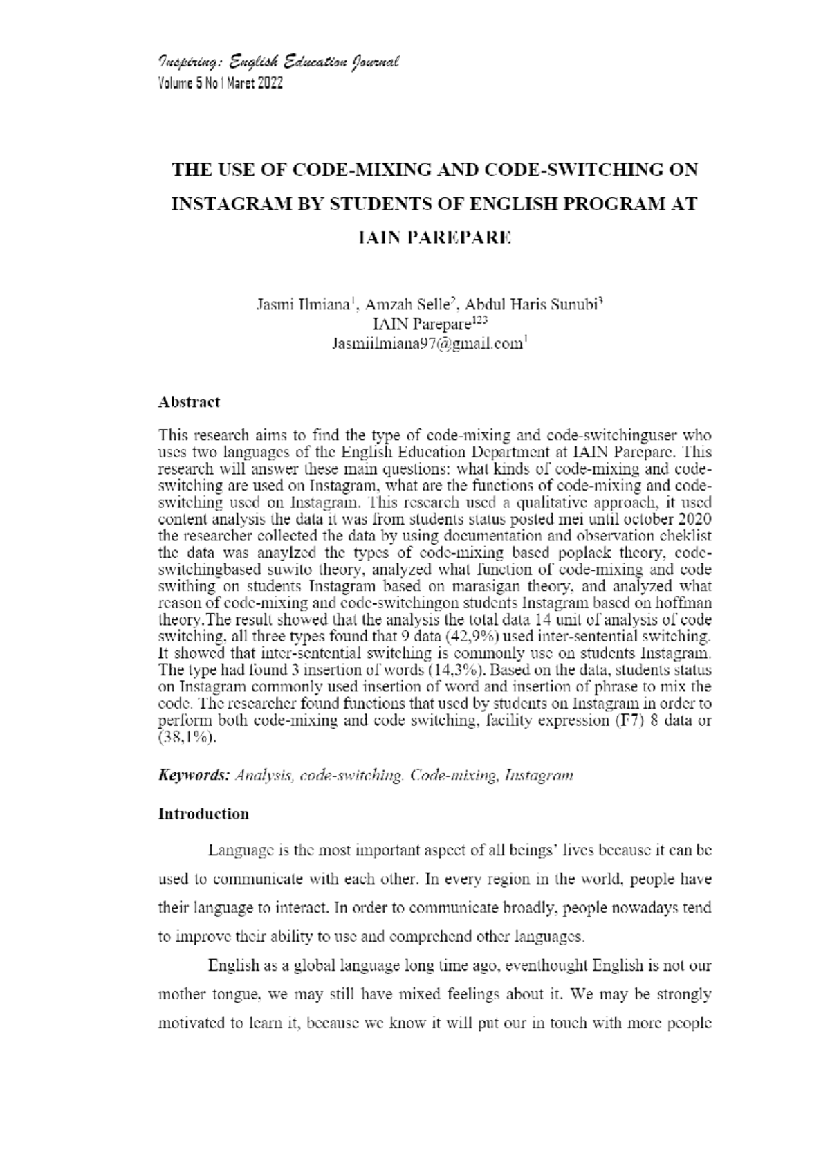 The Use of Code-Mixing and Code-Switching on Instagram by Students of ...