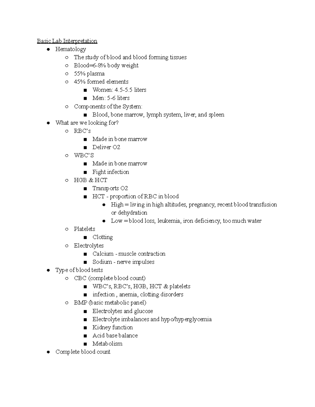 Basic Lab Interpretation (W8) - Basic Lab Interpretation Hematology The ...