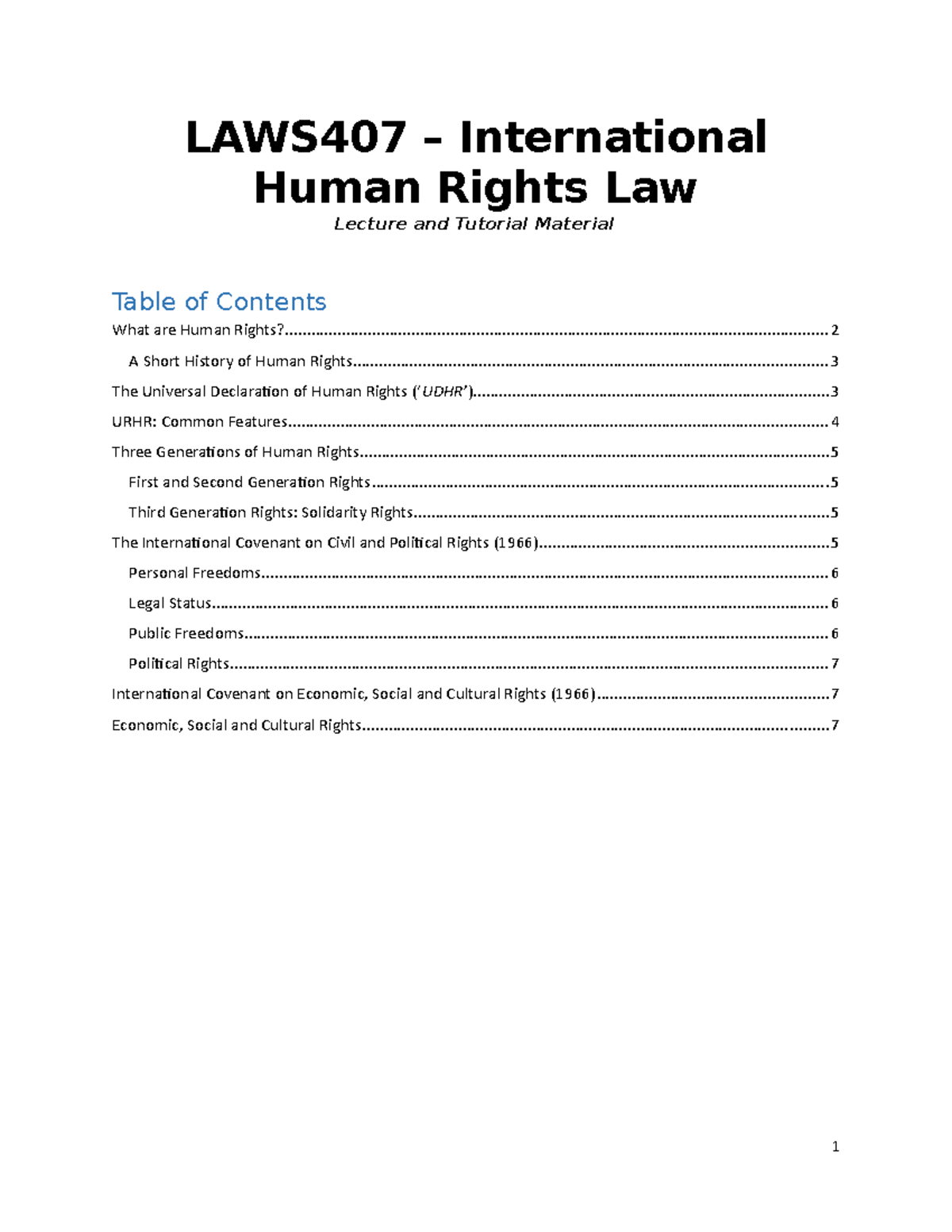 LAWS407 International Human Rights Law Lecture and Tutorial Material ...