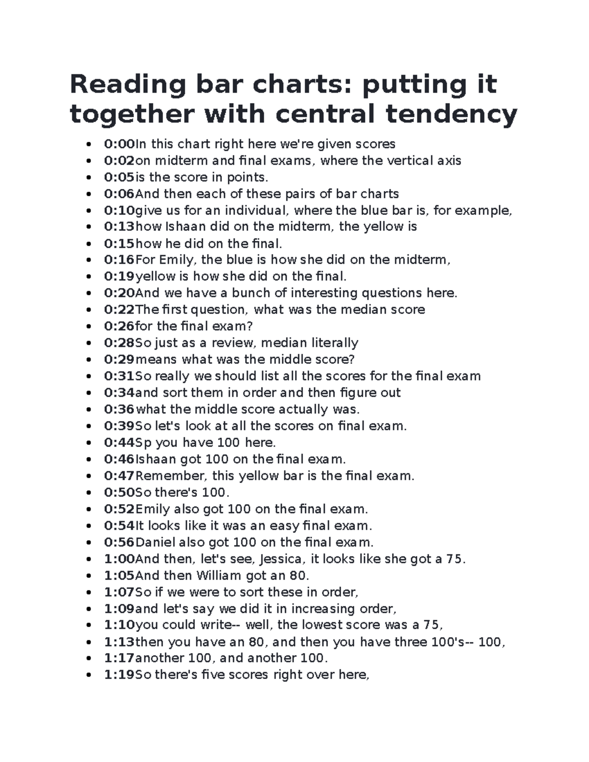 Reading bar charts - putting it together with central tendency ...