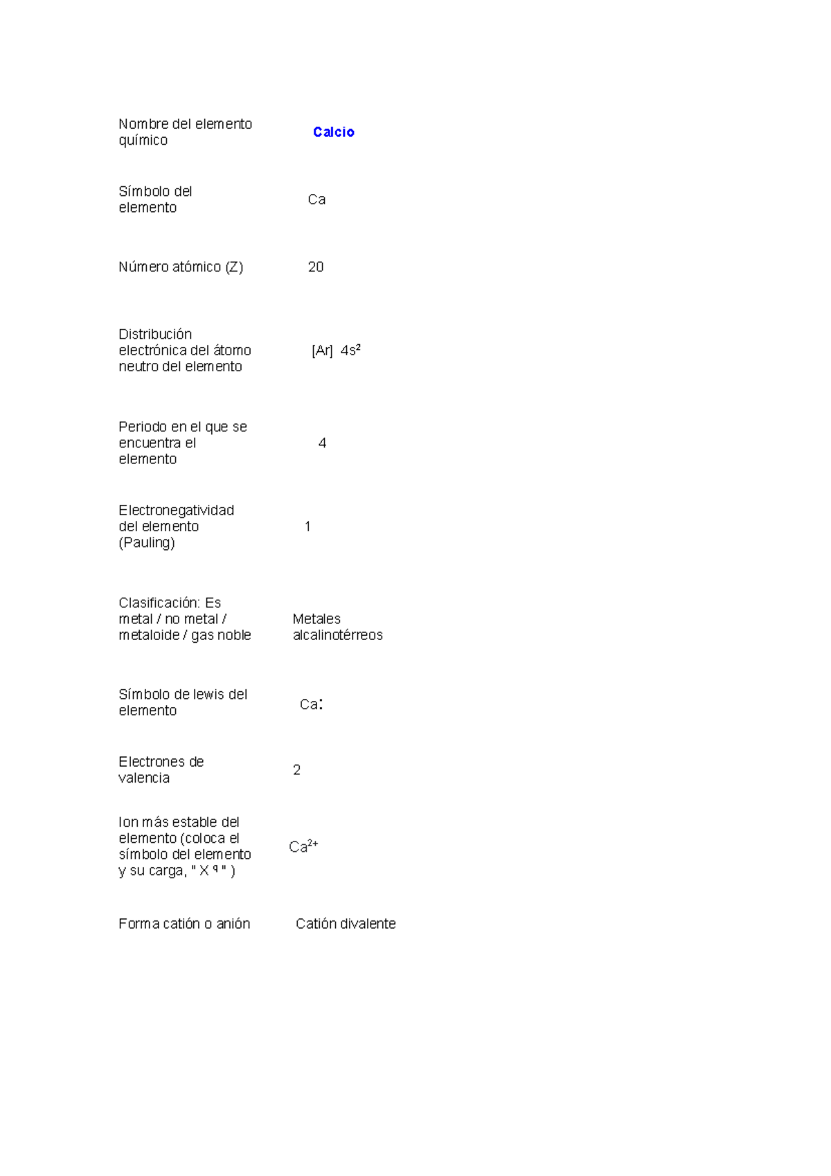 Calcio Tarea Quimica - apuntes - Nombre del elemento químico Calcio ...