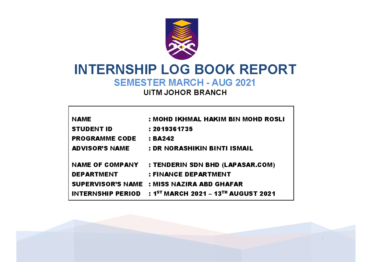 Internship Logbook kemey - INTERNSHIP LOG BOOK REPORT SEMESTER MARCH ...