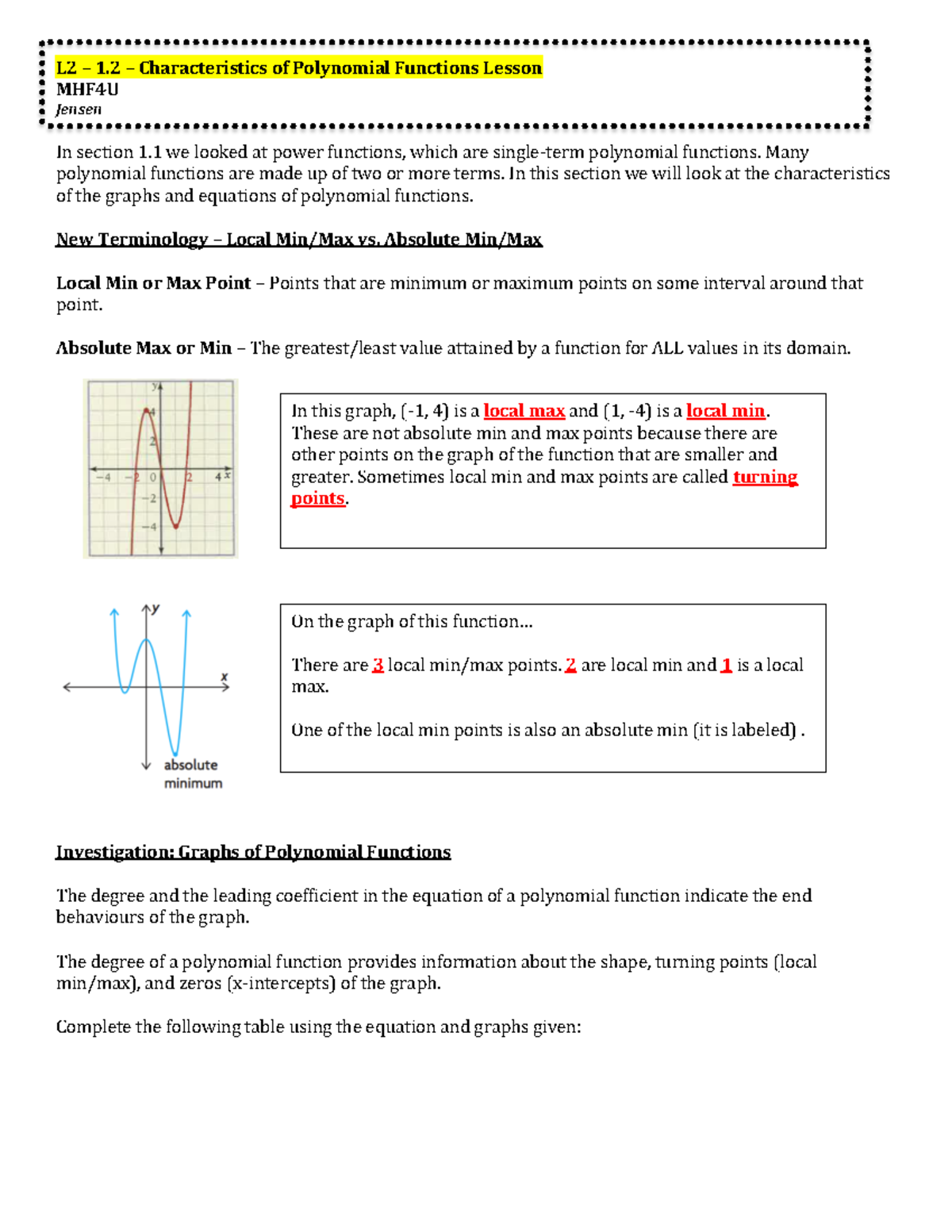 1.2 Advanced functions - L2 – 1 – Characteristics of Polynomial ...