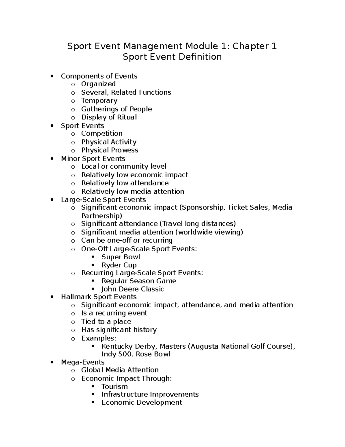 Sport Event MGMT Module 1 - Sport Event Management Module 1: Chapter 1 ...