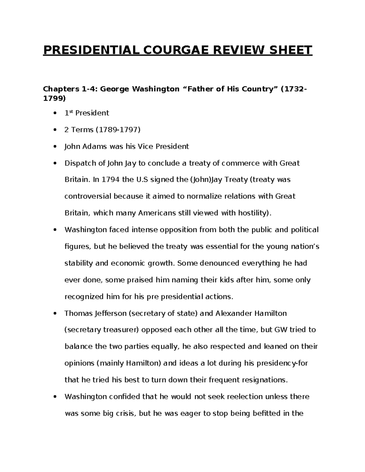 Presidential Courage President Cheat Sheet - PRESIDENTIAL COURGAE ...